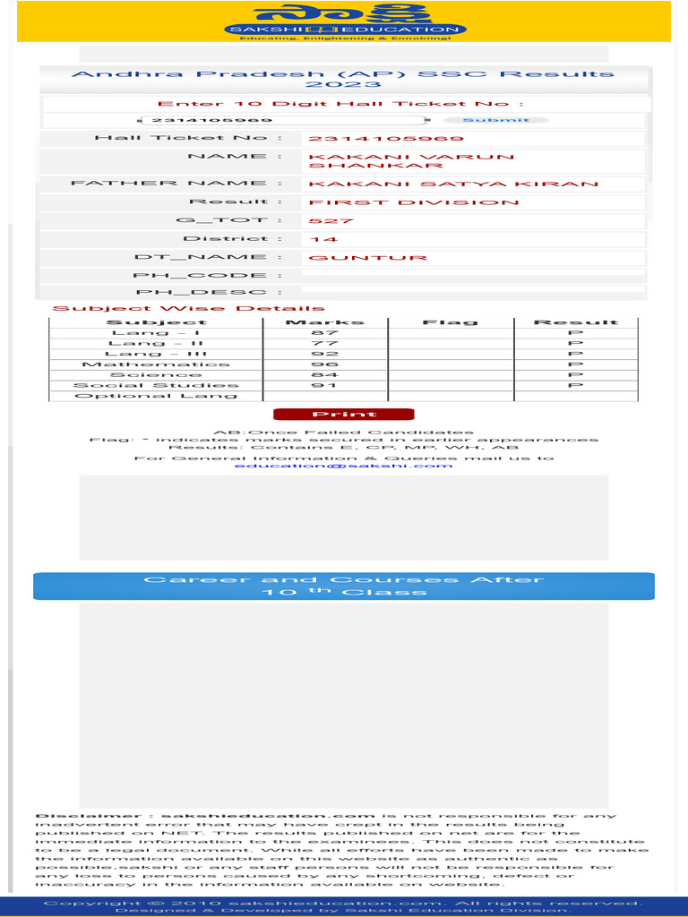 AP SSC Results 2023, Andhra Pradesh 10th Class Results 2023 | PDF