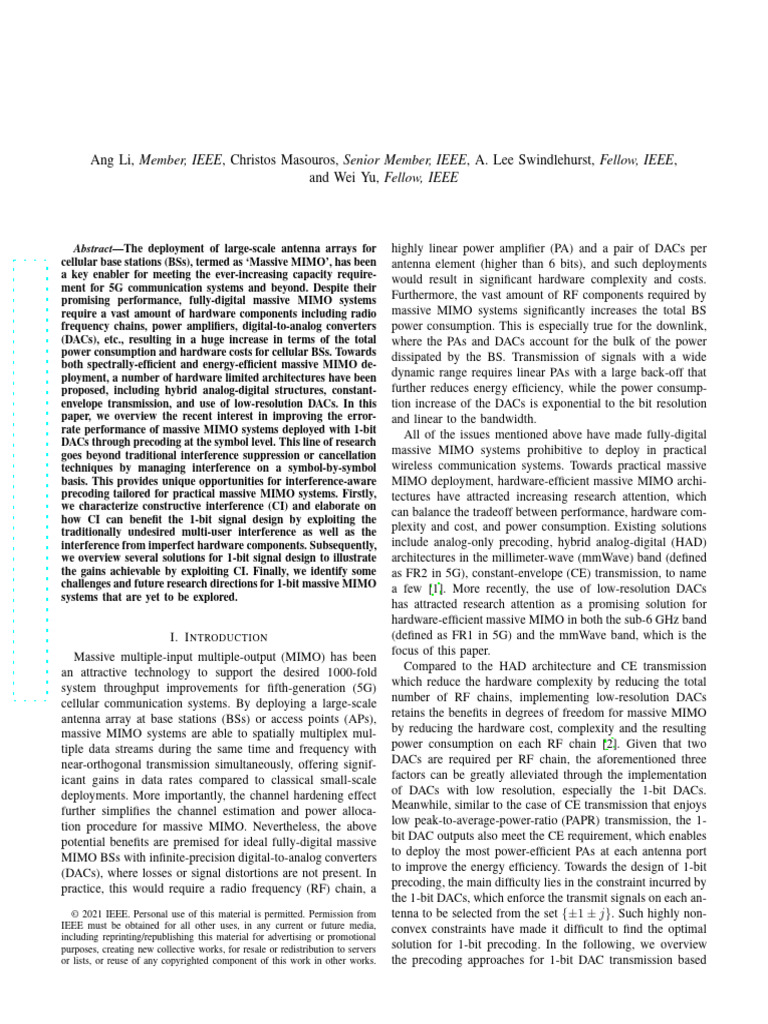 1-Bit Massive MIMO Transmission Embracing | PDF | Mimo | Wireless