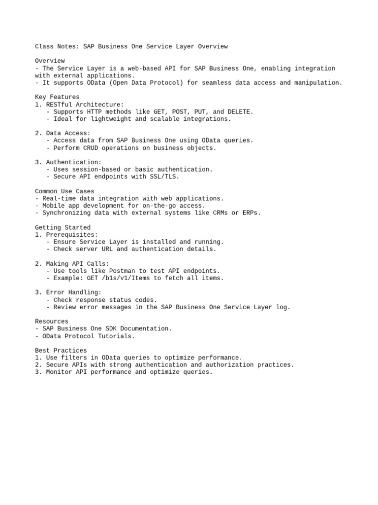 Sap Business One Service Layer Overview Pdf
