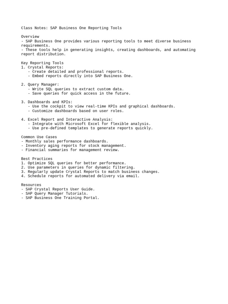 SAP_Business_One_Reporting_Tools | PDF
