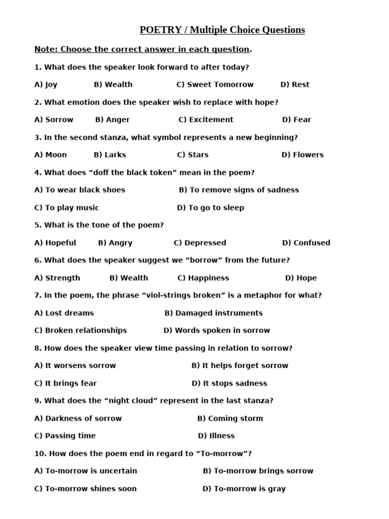 YR 9 POETRY REVISION Worksheets | PDF