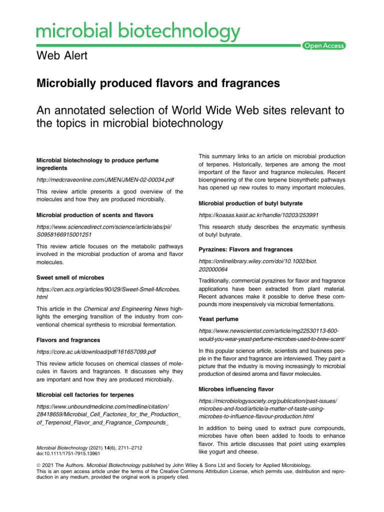Microbially Produced Flavors and Fragrances | PDF | Microorganism | Perfume