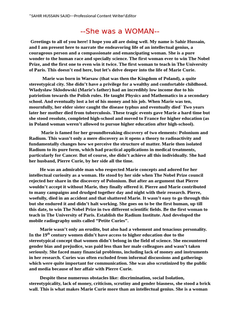 Speech Writing (Final Draft) Comp | PDF | Marie Curie