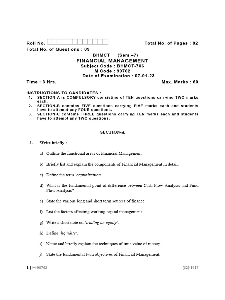 Bhmct 7 Sem Financial Management 90762 Jan 2023 | PDF | Corporations ...