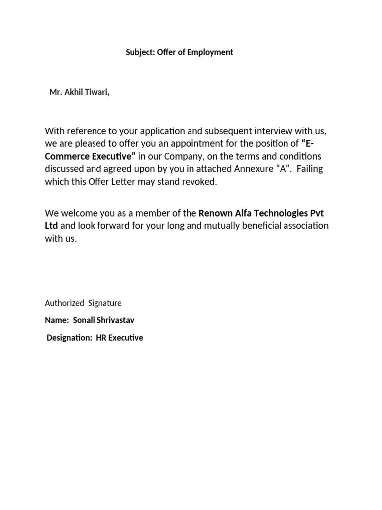 Akhil Tiwari - Offer Letter | PDF