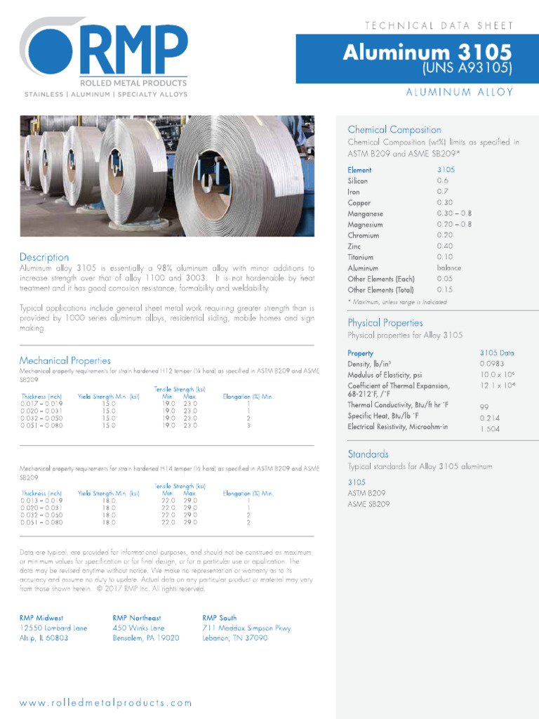 Aluminum 3105 Data Sheet Web | PDF