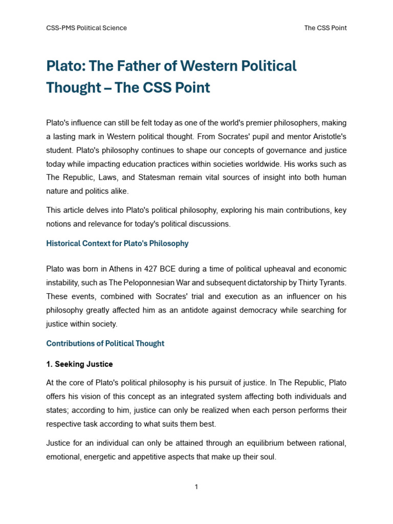 Plato The Father of Western Political Thought - The CSS Point | PDF ...