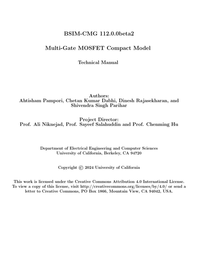 BSIM-CMG_112.0.0beta2_Technical_Manual | PDF | Field Effect Transistor ...