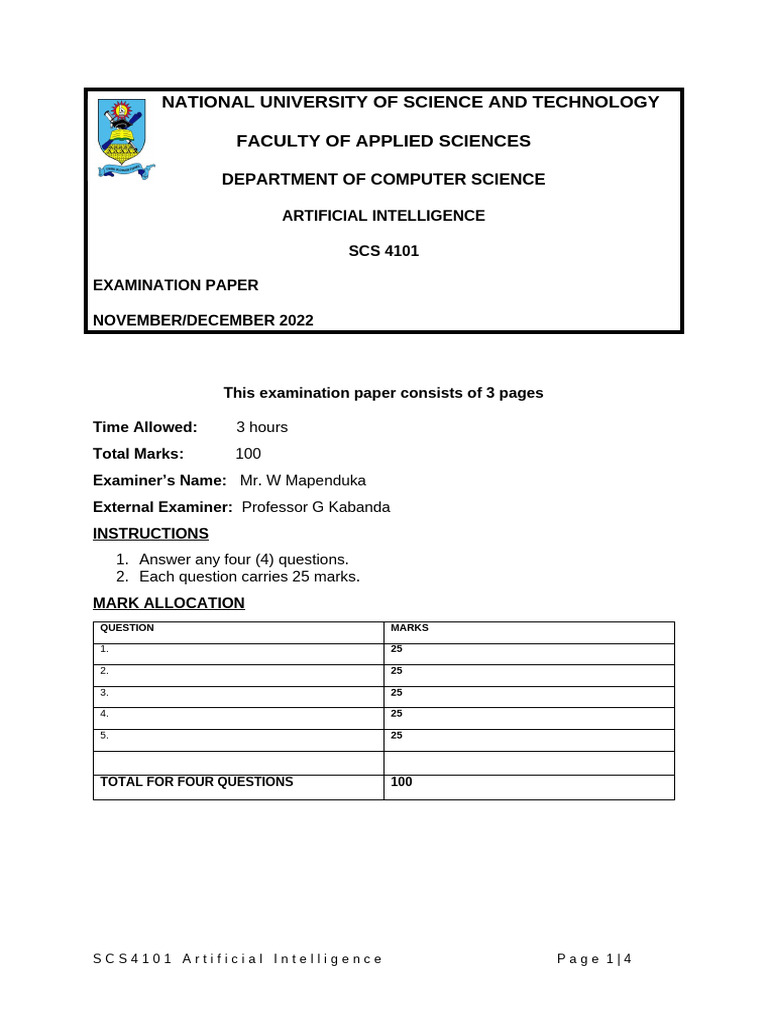 AI Exam Paper Nov/Dec 2022 | PDF | Artificial Intelligence ...