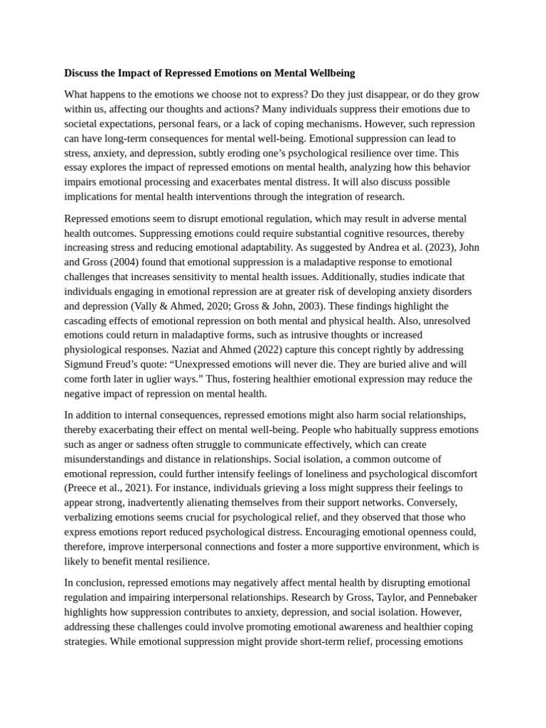 Discuss The Impact of Repressed Emotions On Mental Wellbeing | PDF ...