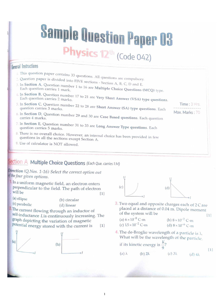 Physics Sample Paper 3 | PDF