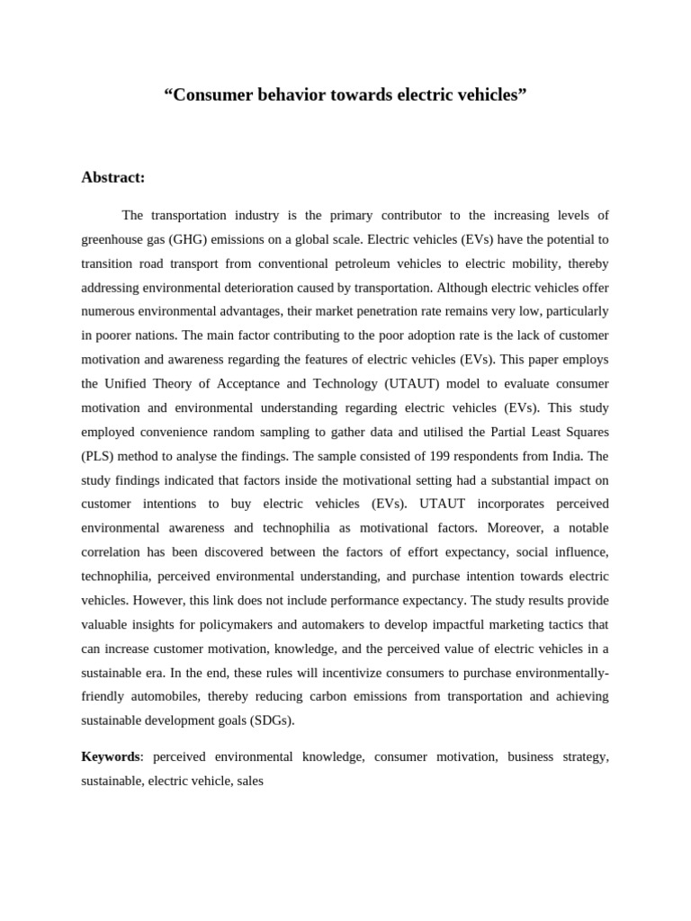 Consumer Behaviour Towards Electric Vehicles | PDF | Electric Vehicle ...