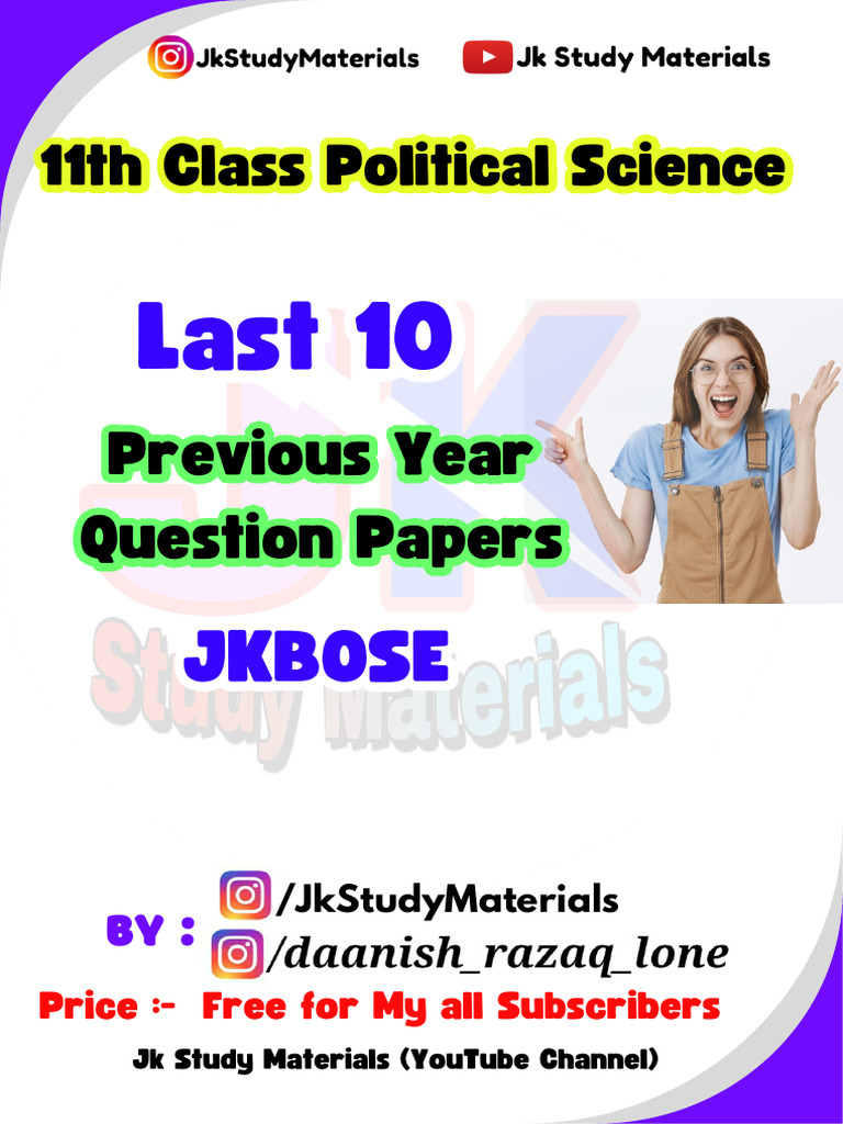 Political Science 11th Class Last 10 Question Paper Jkbose by JK ...