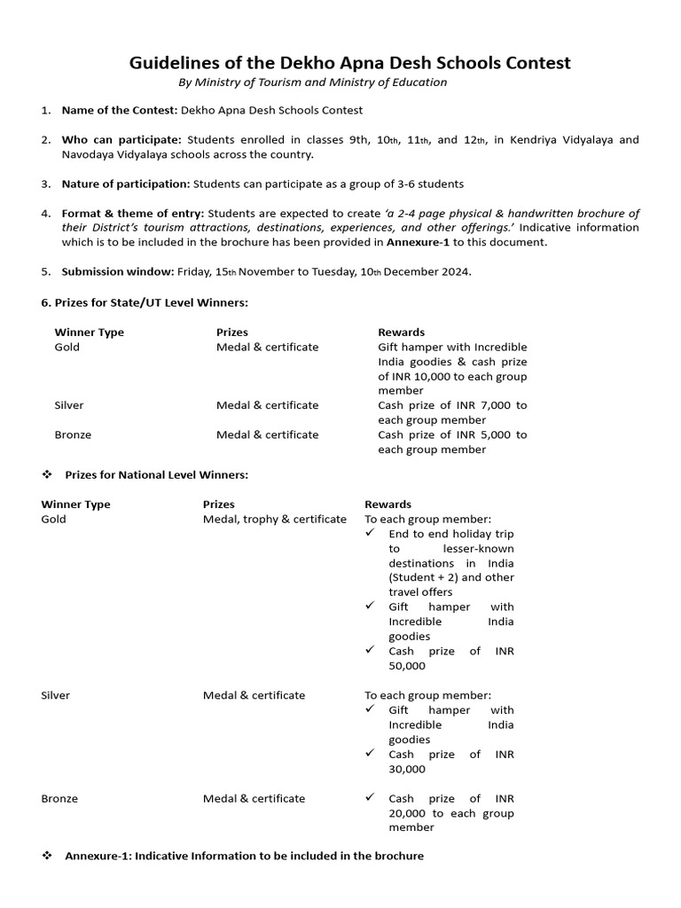Guidelines of The Dekho Apna Desh Schools Contest | PDF | Tourism