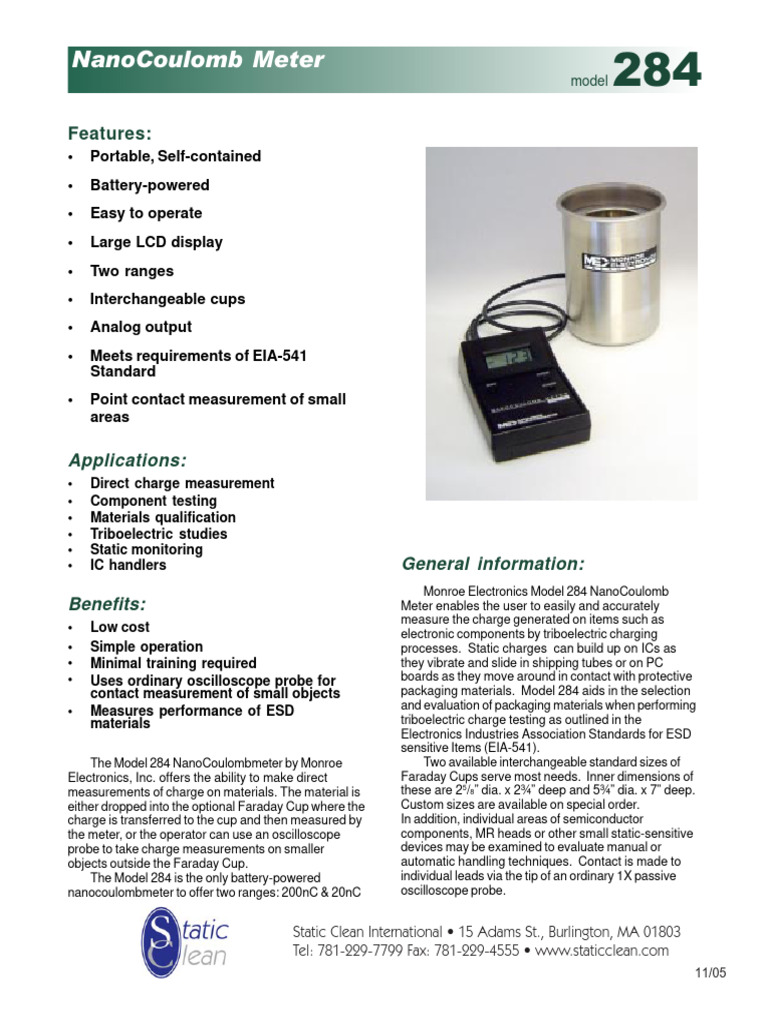 284 NanoCoulomb Meter Spec | PDF | Electrostatic Discharge ...