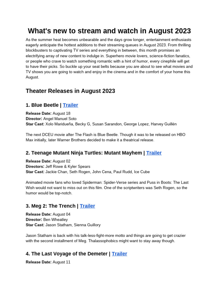 What's New To Stream and Watch in August | PDF