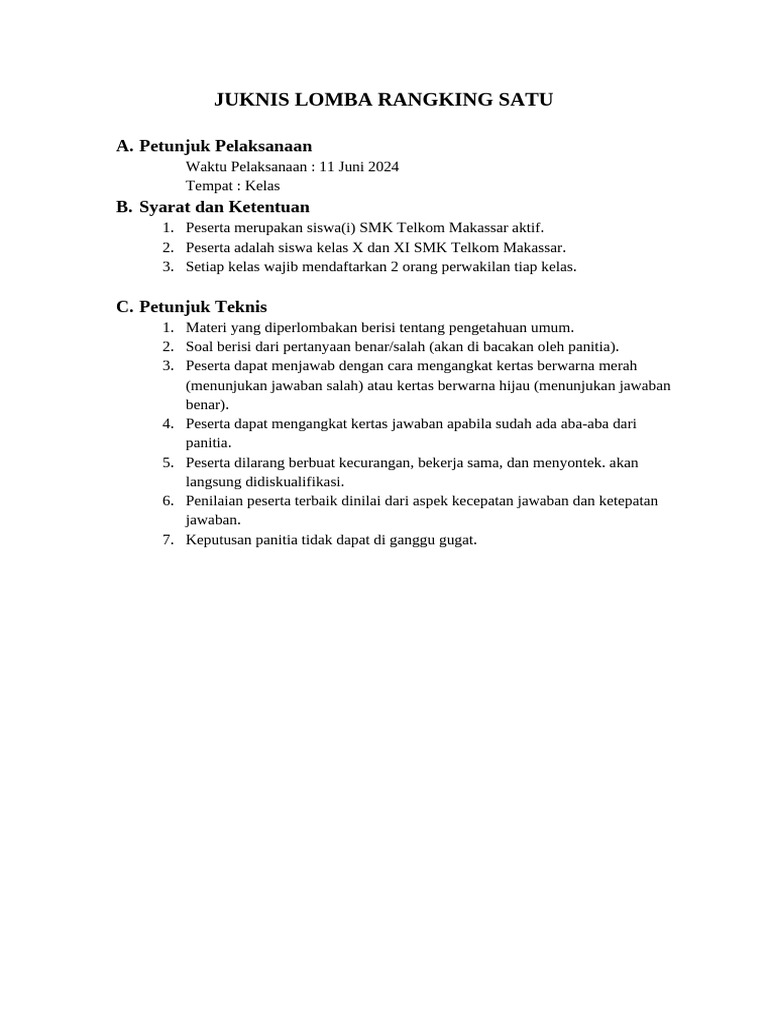 Juknis Lomba Rangking 1 | PDF