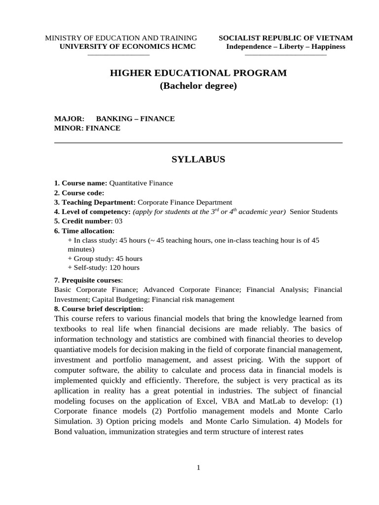 Revised-Syllabus - Quantitative Finance - CLC English | PDF | Financial Modeling