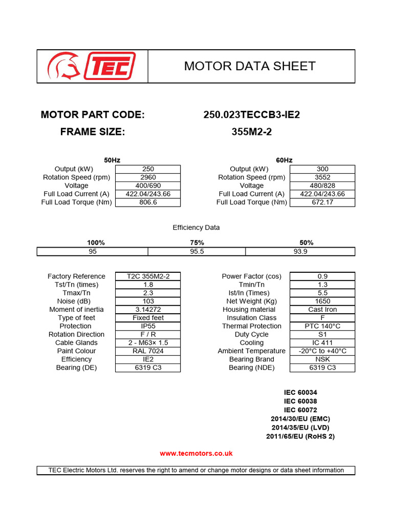 250.023TECCB3-IE2 | PDF | Electric Motor | Mechanical Engineering