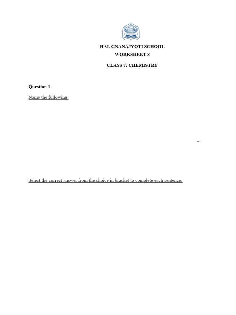 Grade 7 Chemistry Worksheet 8 | PDF | Oxygen | Nitrogen