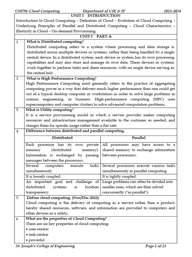 CS8791-Cloud Computing 2 Marks | PDF | Cloud Computing | Virtual Machine