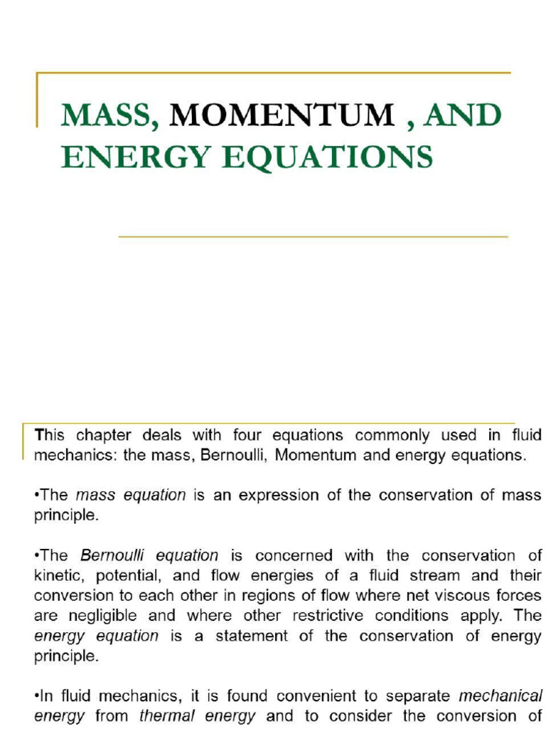 Mass, Momentum and Energy Equations | PDF