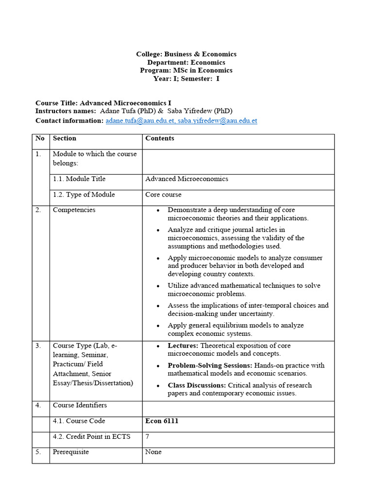 Microeconomics Course Outline Pdf Microeconomics Utility