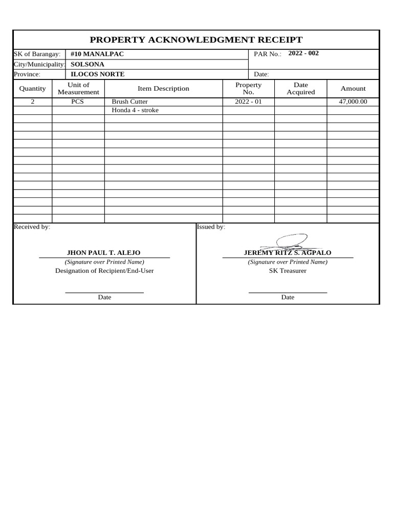 PAR Property Acknowledgment Receipt | PDF
