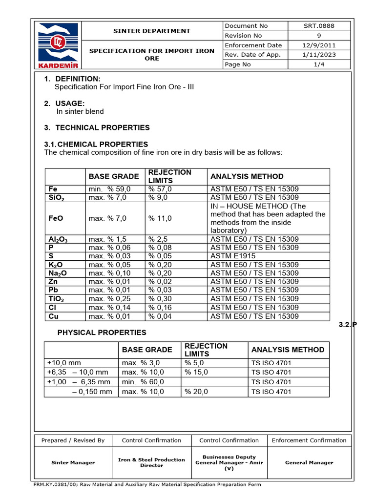 Import Iron Ore Specification Guide | PDF | Materials | Metals