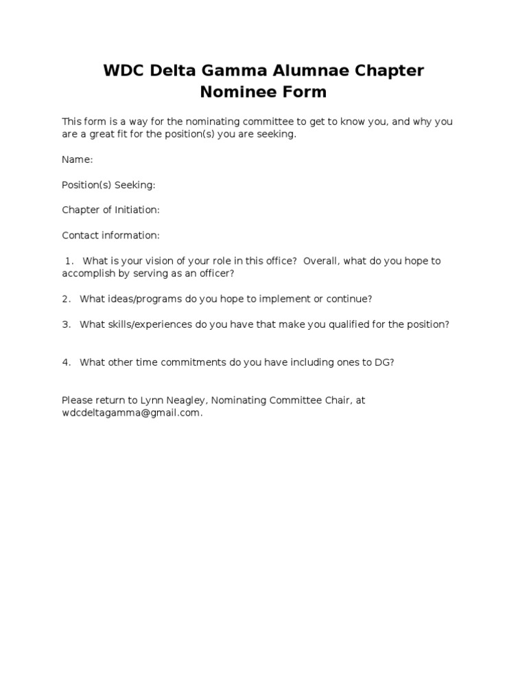 Delta Gamma Nominee Form | PDF | Career & Growth | Business