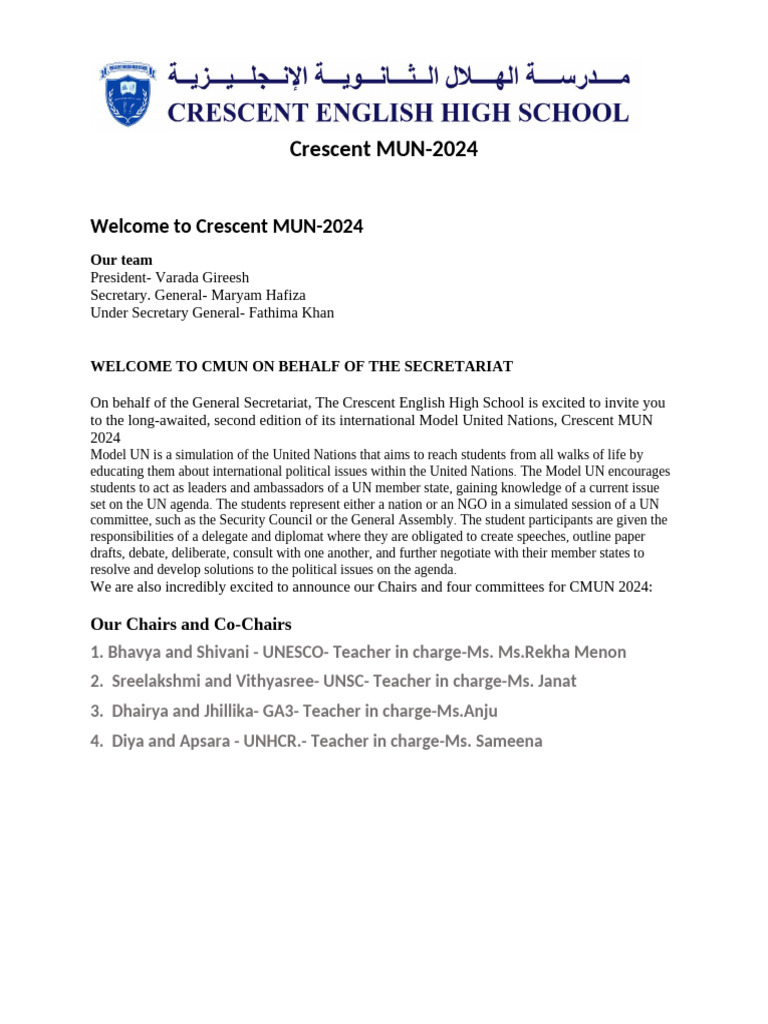 Crescent MUN | PDF | United Nations | International Relations