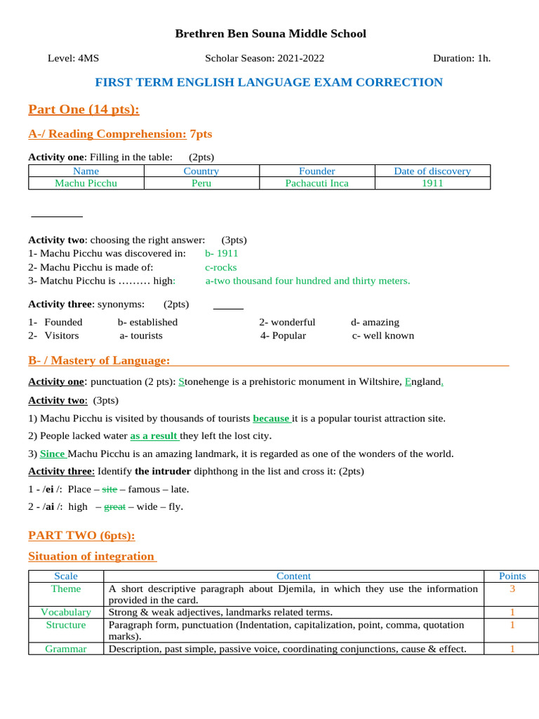 4 MS First Terms Exam Correction 2021 | PDF