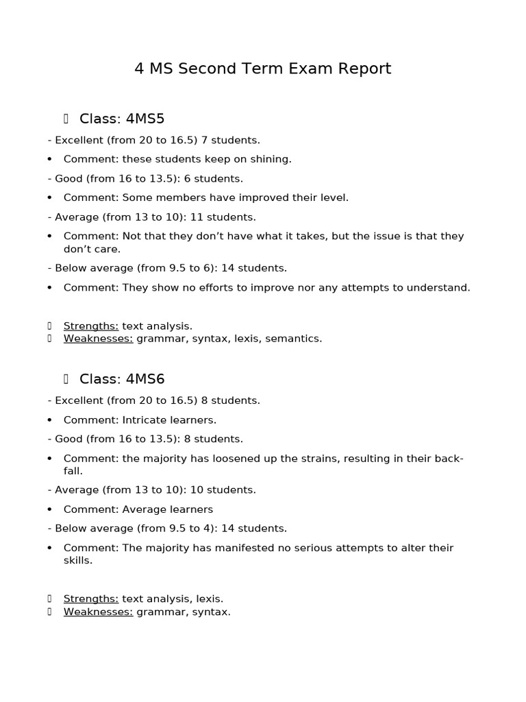 4MS Second Term Exam Performance Report | PDF