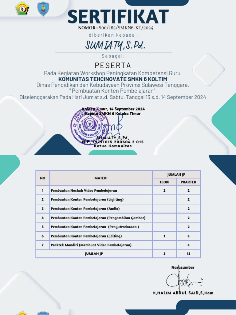 Sertifikat Workshop Konten Pembelajaran | PDF