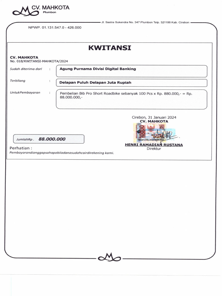 Kwitansi Dan Invoice Mahkota | PDF
