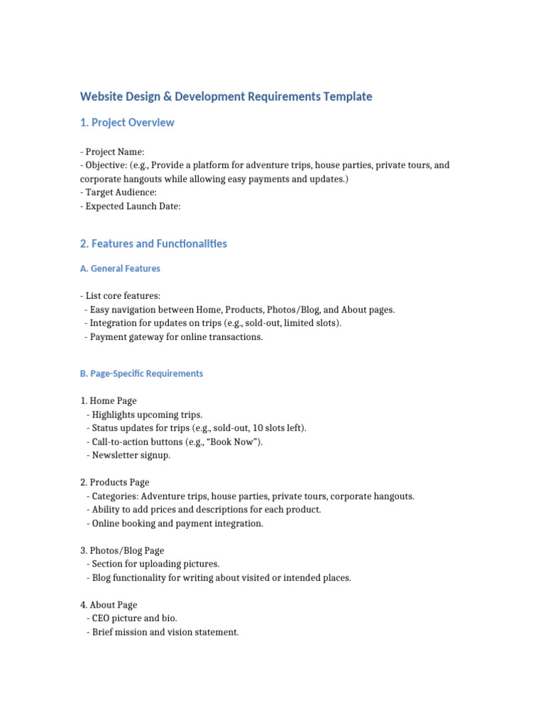 Website Requirements Template | PDF | Websites | Word Press