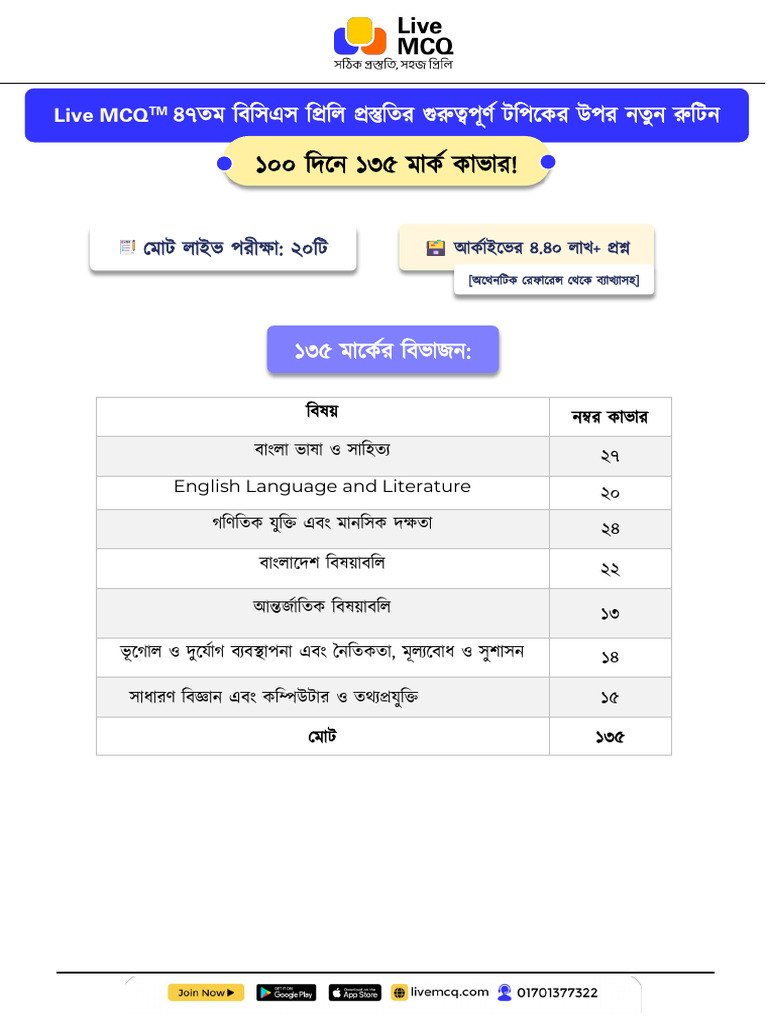 47th BCS Important Topic Exam Routine Ef6trth | PDF