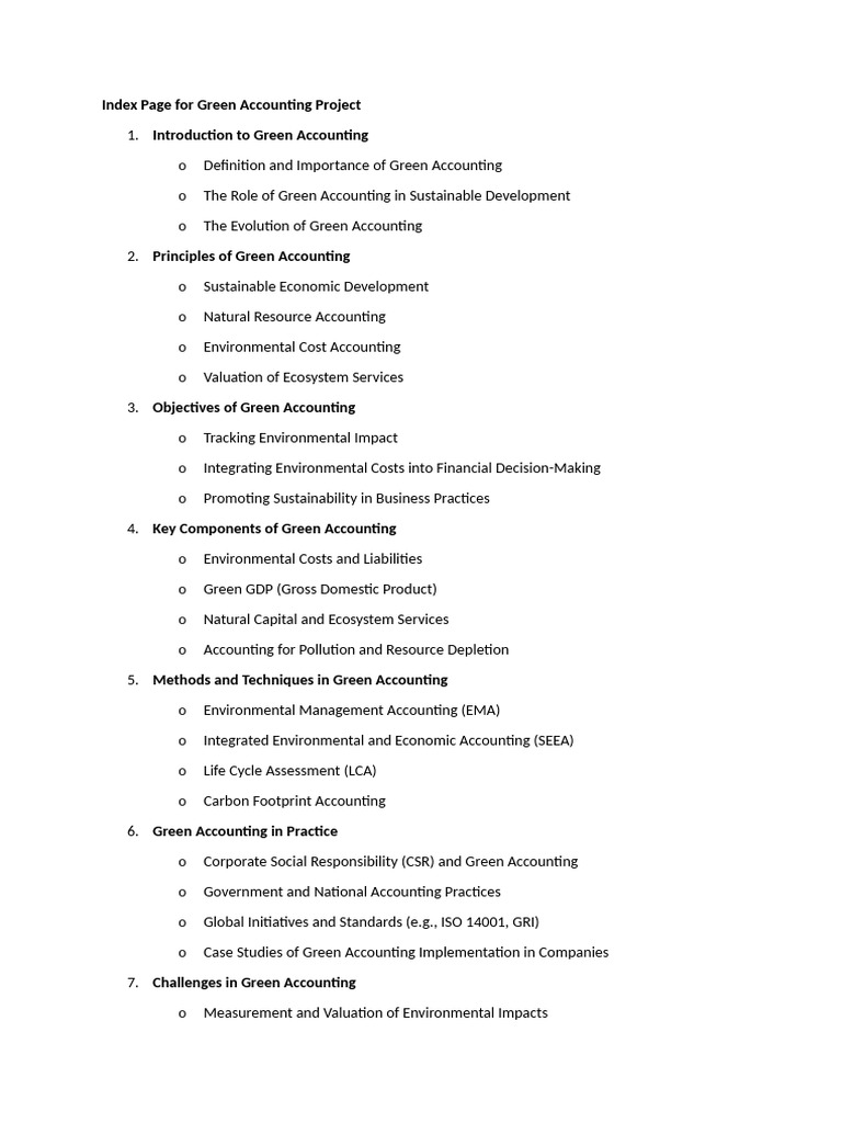 Index Page For Green Accounting Project | PDF | Sustainability ...