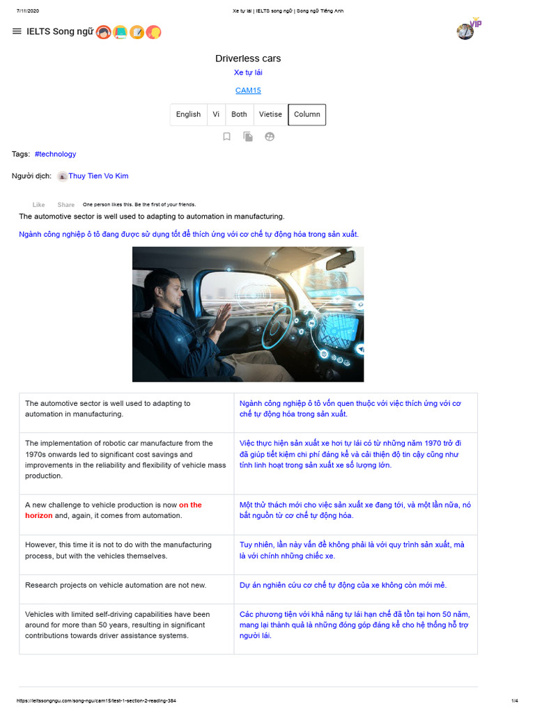 Test 1 Section 2 Driverless Cars Column | PDF