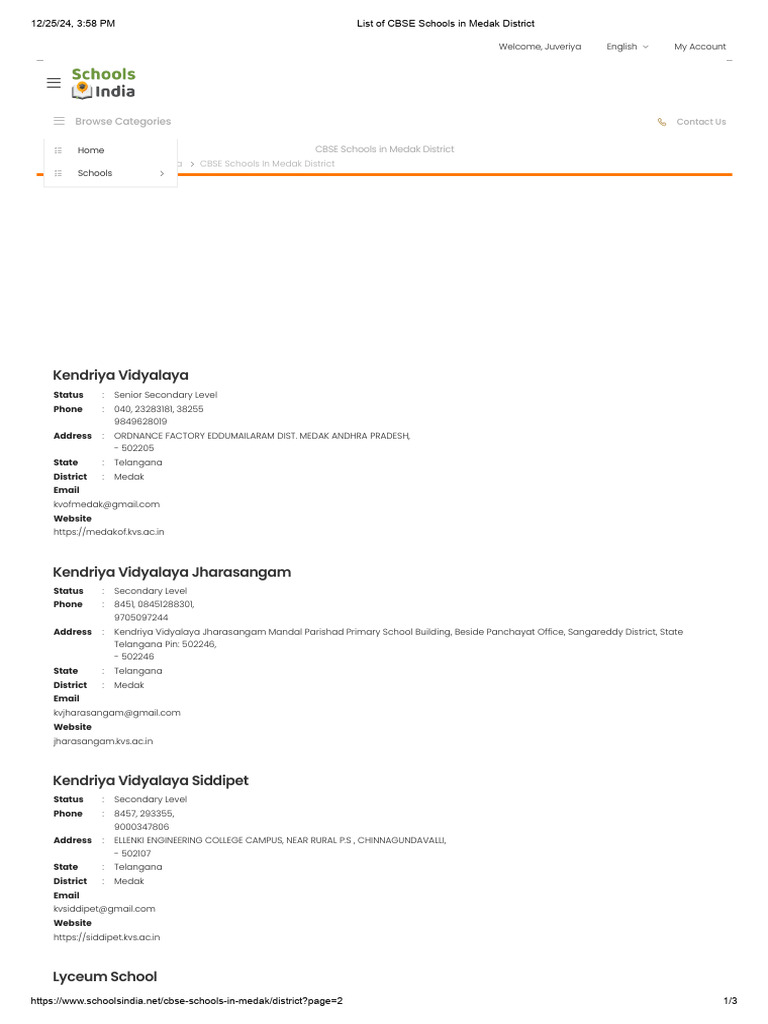 List of CBSE Schools in Medak District 2 | PDF | Schools | Secondary Education