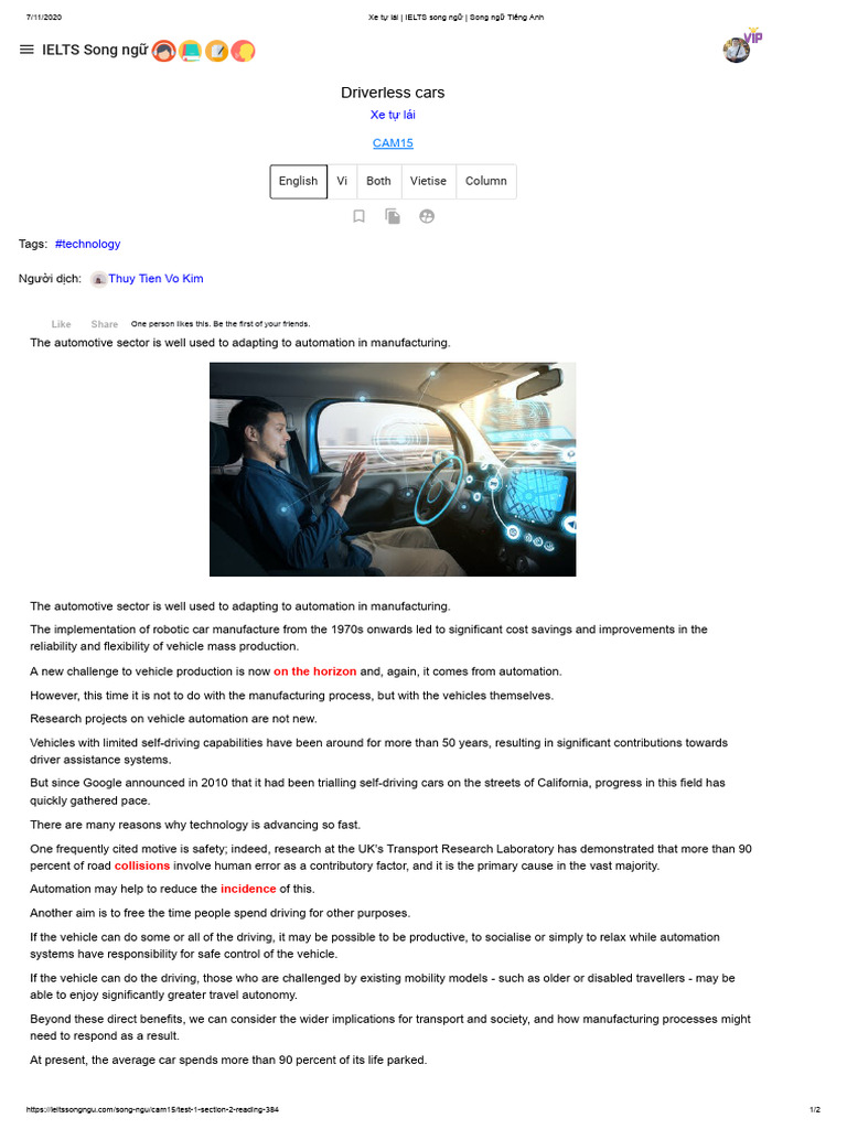 test 1 section 2 Driverless cars en | PDF | Automation | Car
