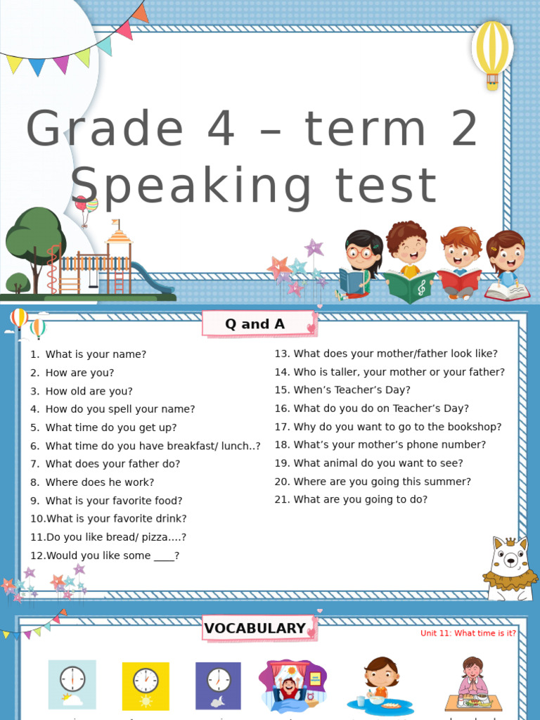 Speaking Test - Grade 4. Term 2 | PDF