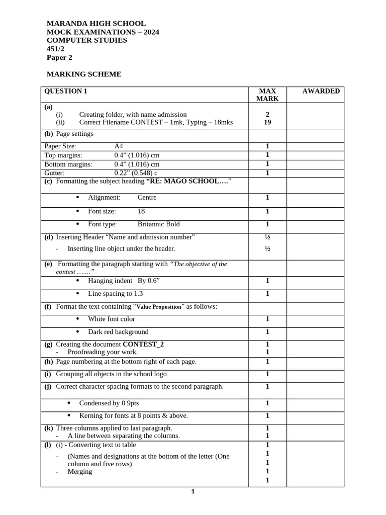 Computer Studies p2 Marking Scheme | PDF | Paragraph | Computing