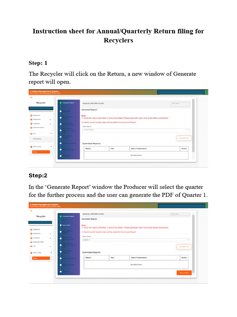 Instruction Sheet For Recycler Annual Return Filing | PDF