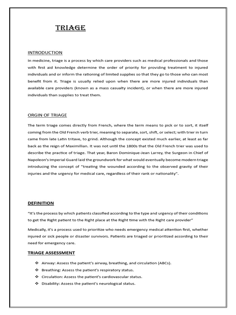 Understanding Triage in Medical Care | PDF | Emergency Department ...