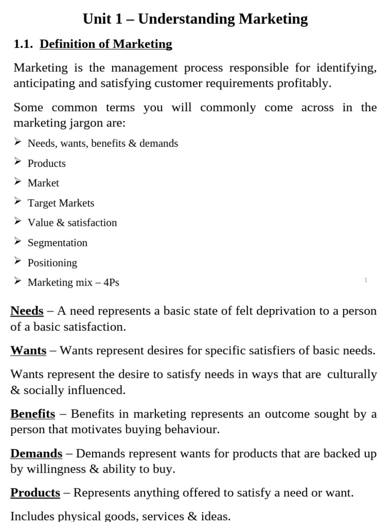 Unit 1 - Understanding Marketing_2 | PDF | Marketing | Customer