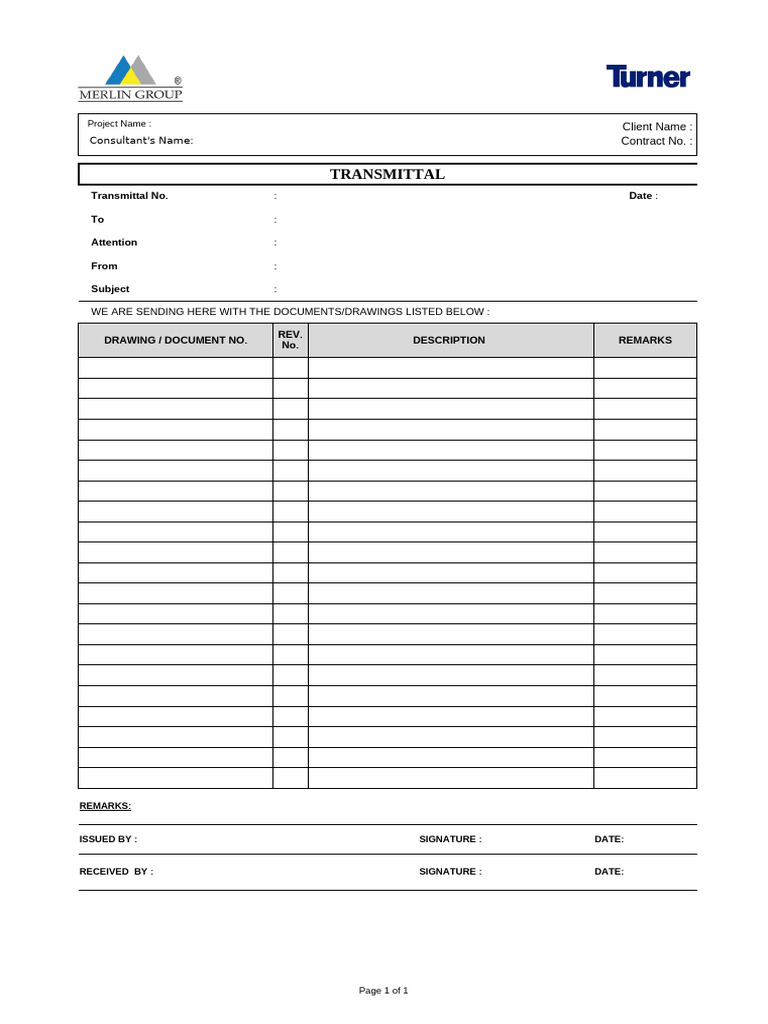Transmittal Template Pdf