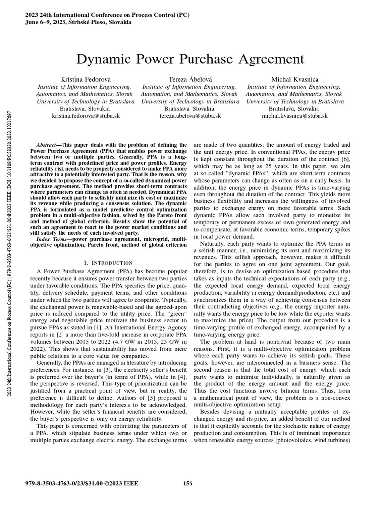 Dynamic Power Purchase Agreement Model | PDF | Mathematical ...