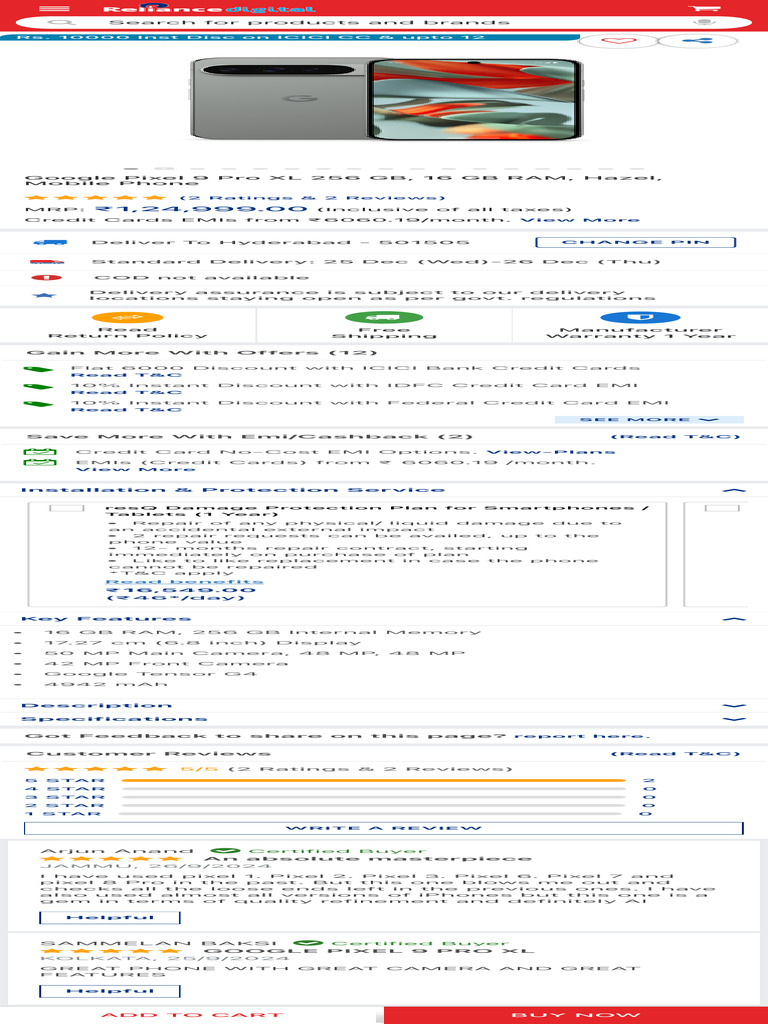 Buy Google Pixel 9 Pro XL 256 GB, 16 GB RAM, Hazel, Mobile Phone at ...