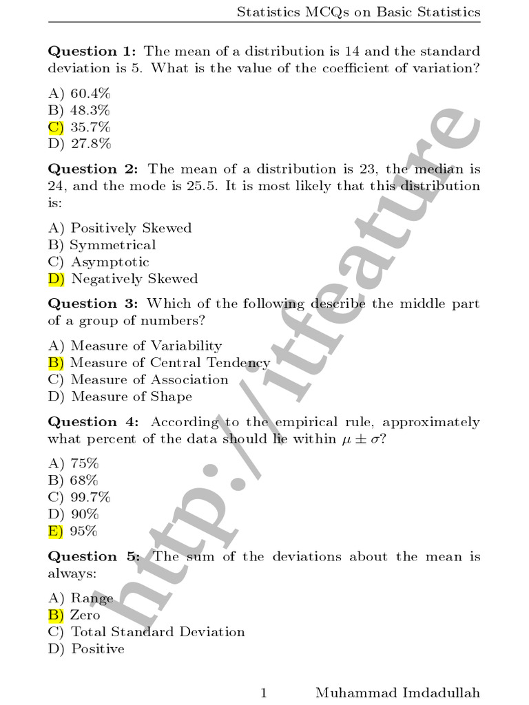 STAT101 MCQ-3 | PDF | Mean | Mode (Statistics)